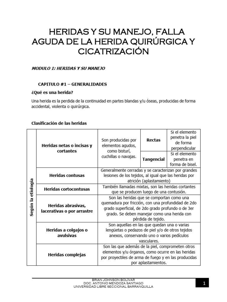 Herida y Su Manejo, Falla Aguda de La Herida Quirúrgica y Cicatrización | PDF | Especialidades ...