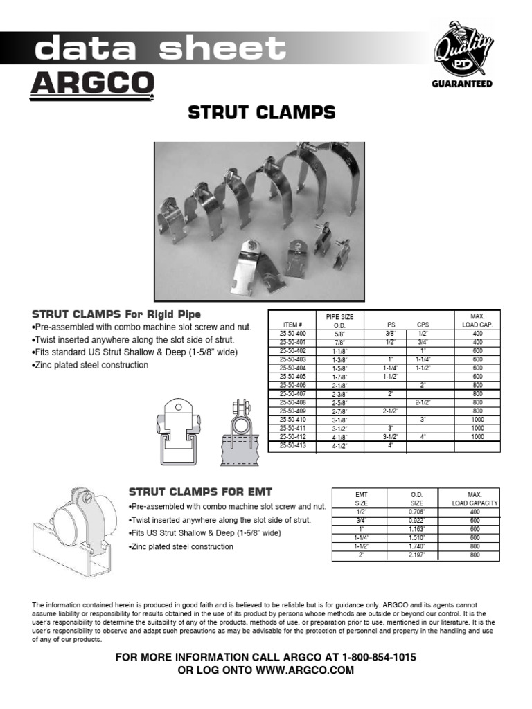 Strut Pipe Clamps TechData | PDF | Pipe (Fluid Conveyance ...