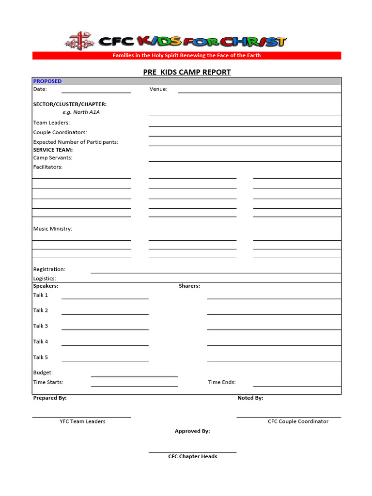 Pre KIDS Camp Report Form | PDF