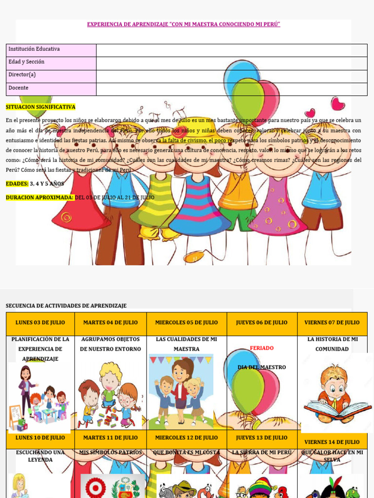 Experiencia De Aprendizaje Conociendo Mi Peru Con Alegria Pdf