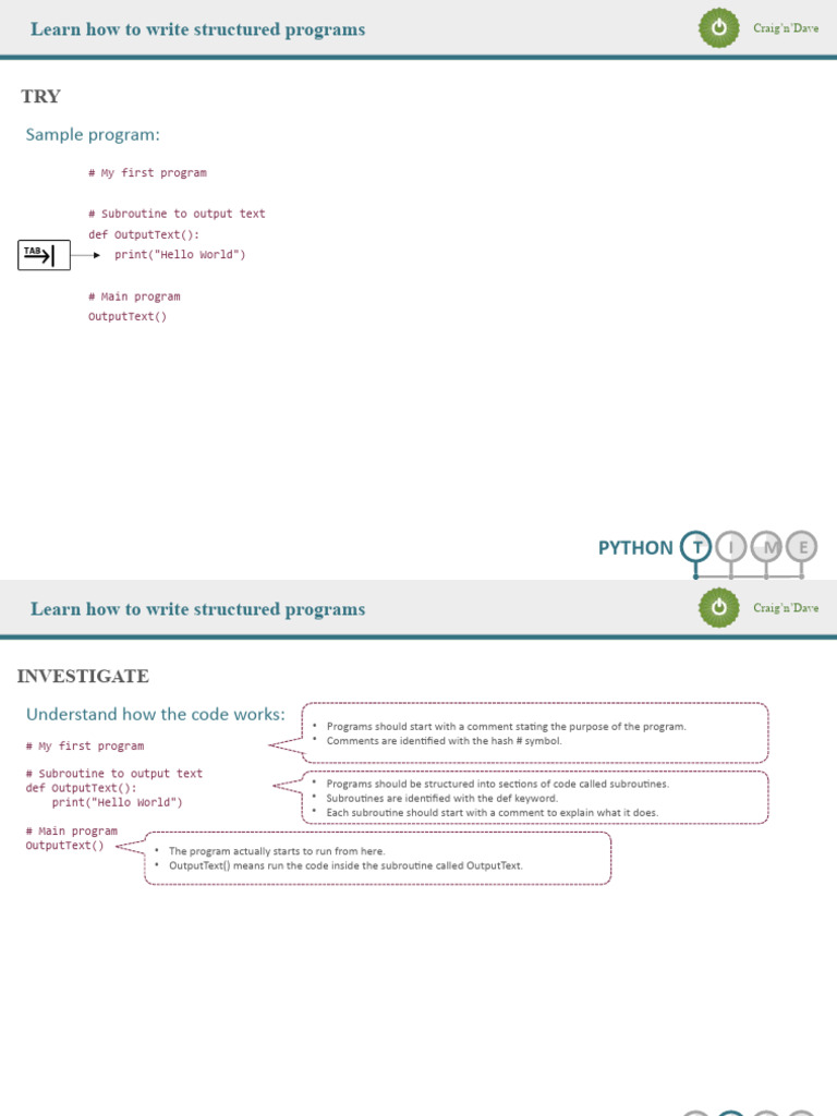 Python Objective 01 Learn How To Write Structured Programs Workbook Pdf Variable Computer
