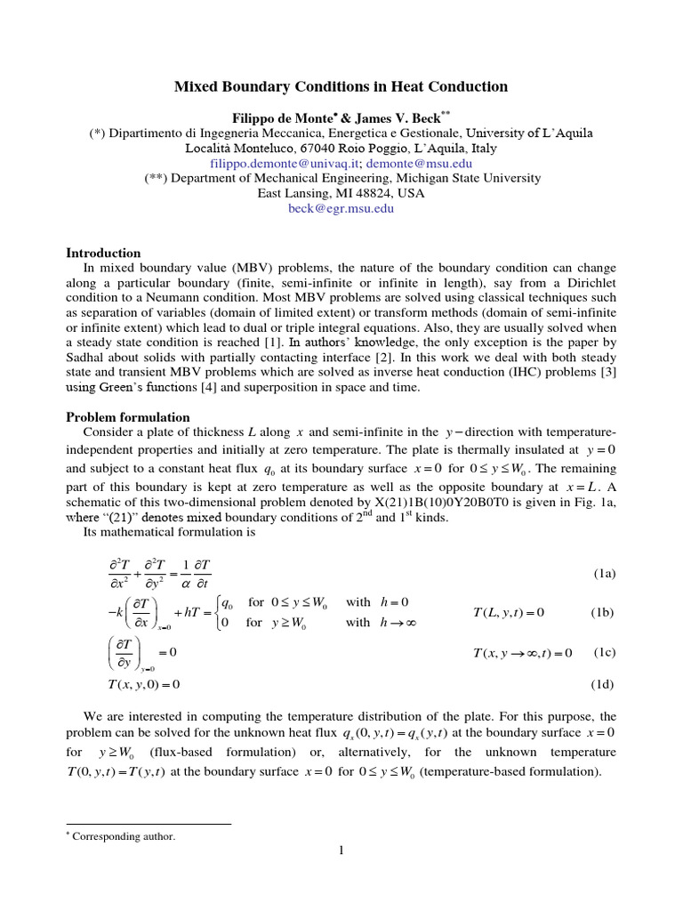 Mixed Boundary Conditions In Heat Conduction Pdf Thermal Conduction Heat