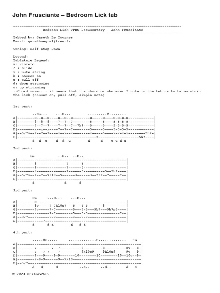Bedroom Lick Tabs | PDF