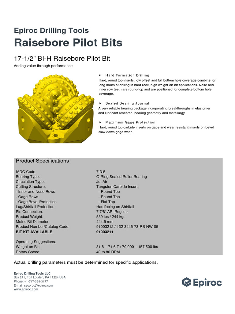 Raisebore Pilot Bits: Epiroc Drilling Tools | PDF | Computers ...