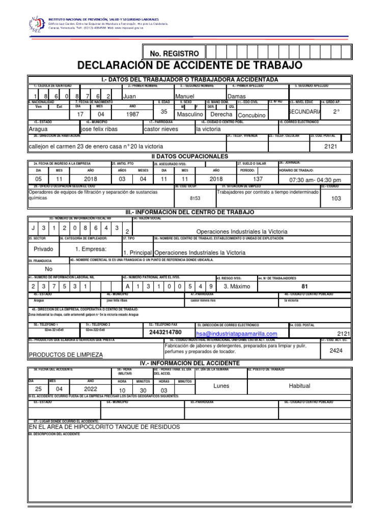 Formato Manual para Declaracion Accidente | Descargar gratis PDF | Lesión