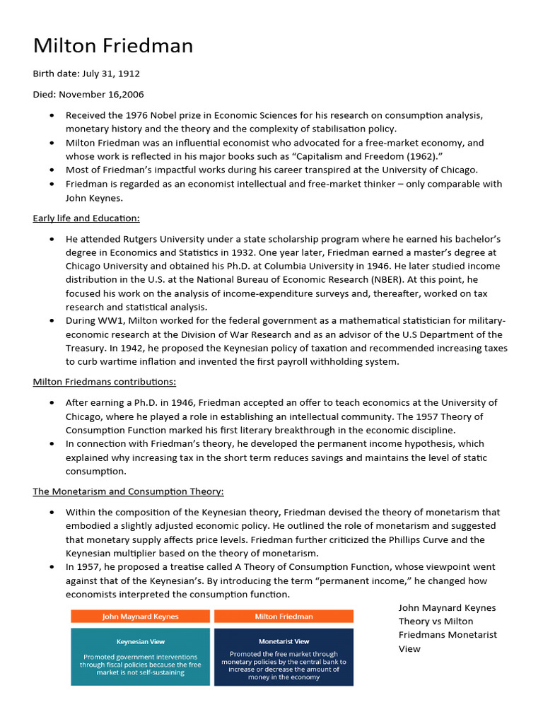 Milton Friedman | Download Free PDF | Milton Friedman | Monetarism