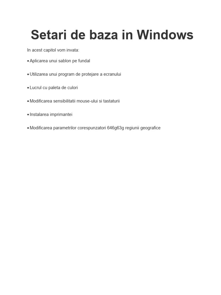 Setari de Baza in Windows | PDF
