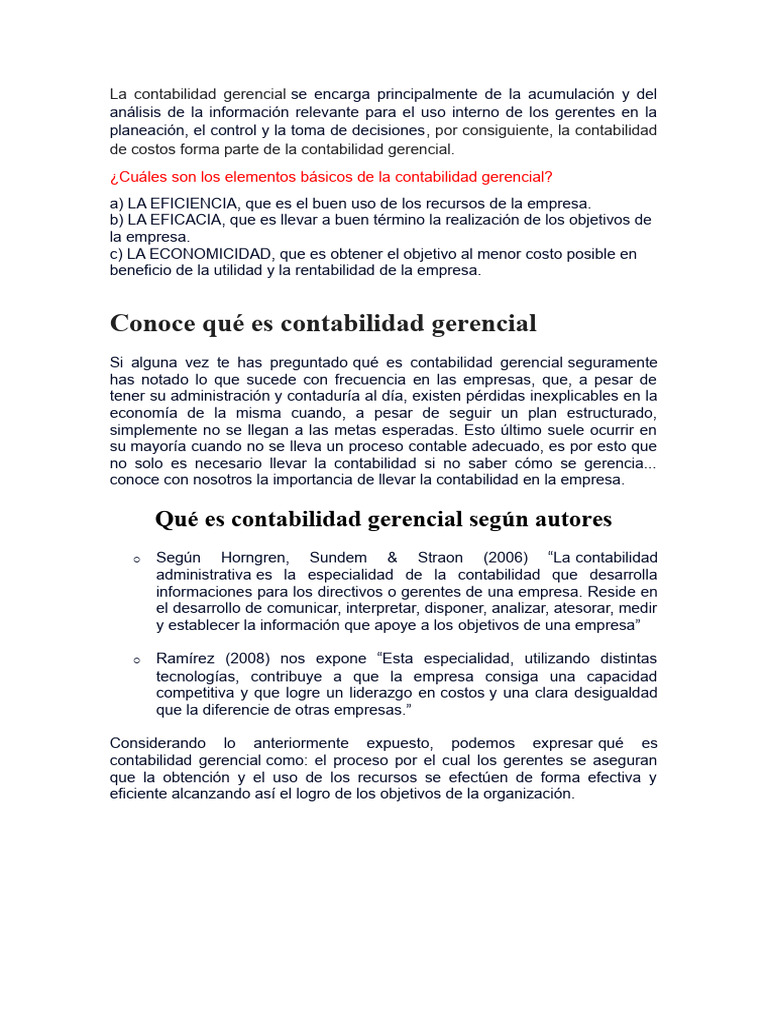 La Contabilidad Gerencial | PDF | Contabilidad | Business