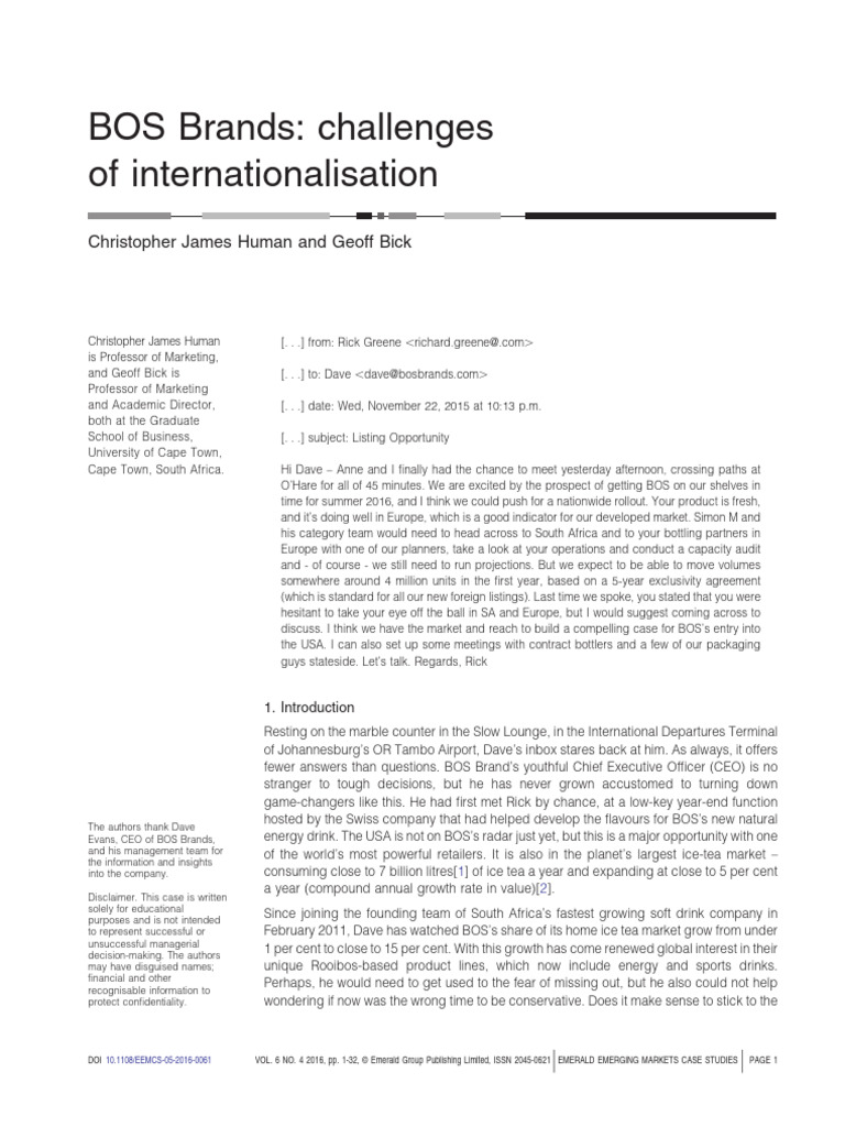 BOS Brands' Internationalization Challenges | PDF | Brand | Marketing