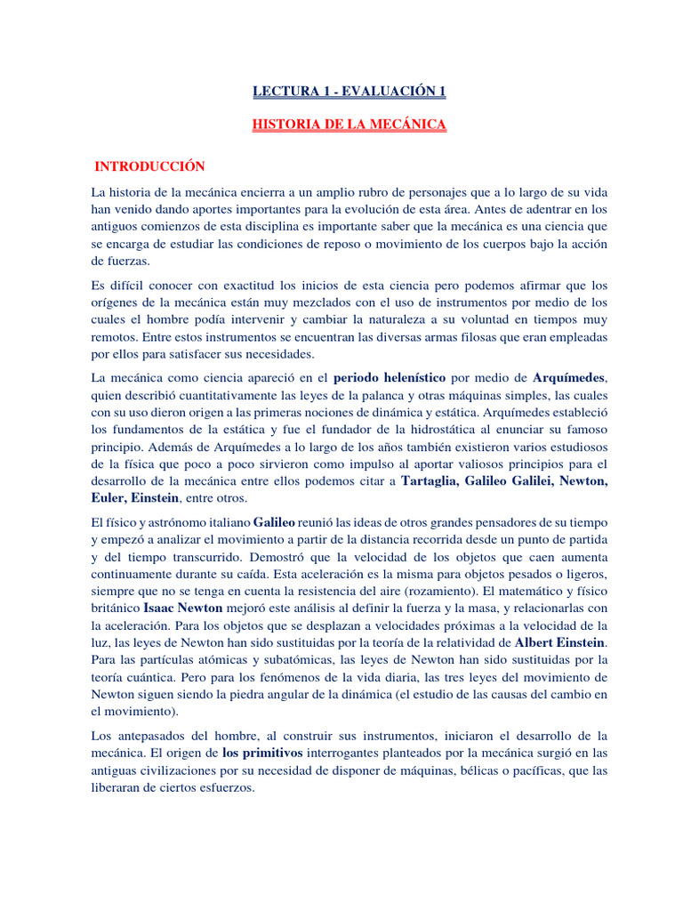Semana 1 Historia De La Mecánica Pdf Física Fuerza