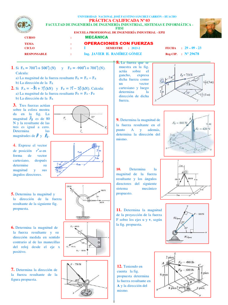 P.C. #3 - Operaciones Con Fuerza - Mejorado 3 | Descargar gratis PDF | Fuerza | Vector Euclidiano
