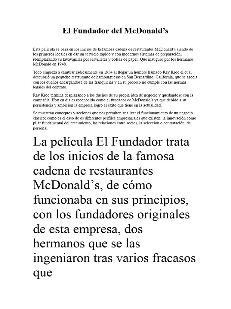 El Fundador | PDF | Mc Donald's | Business