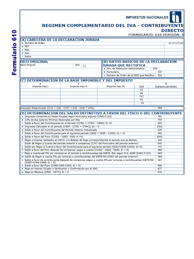 Formulario 610 v.4 | PDF | Impuestos | Servicios (economía)