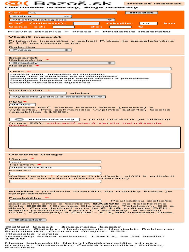 Práca - Bazos.sk - Pridať Inzerát Bazoš - SK | PDF