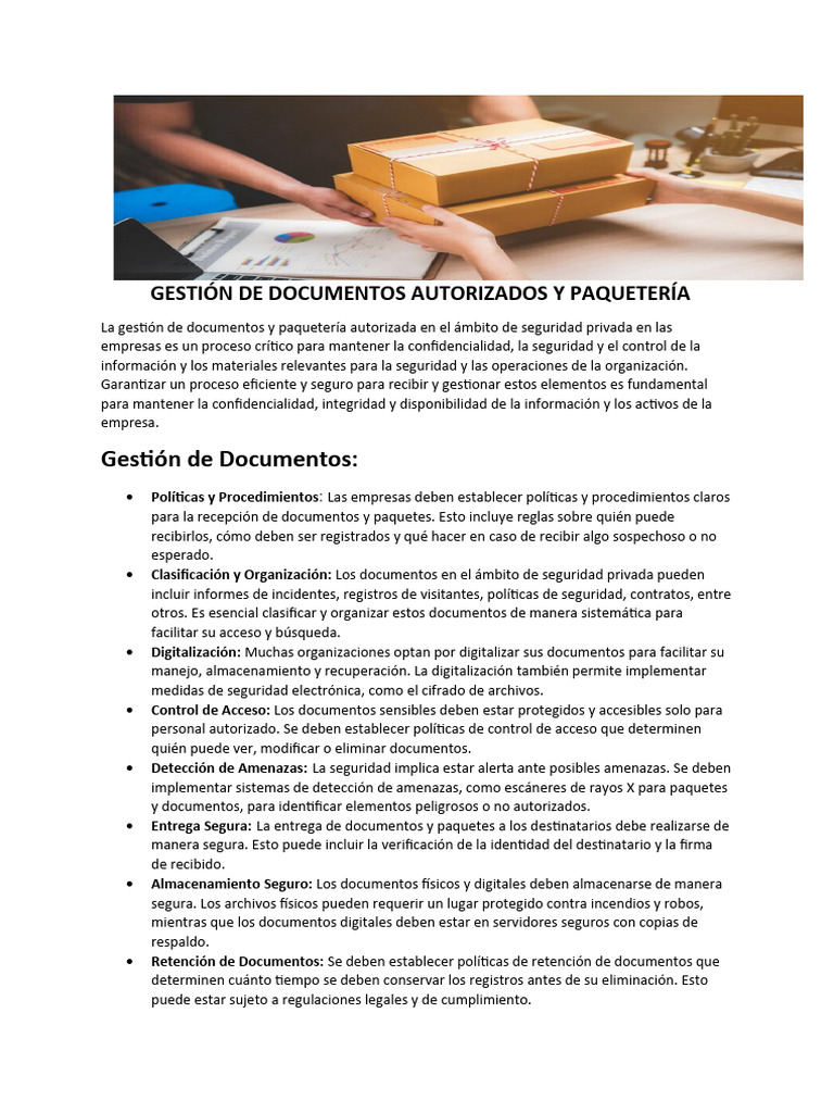 Gestión de Documentos Autorizados y Paqueteria | Descargar gratis PDF ...