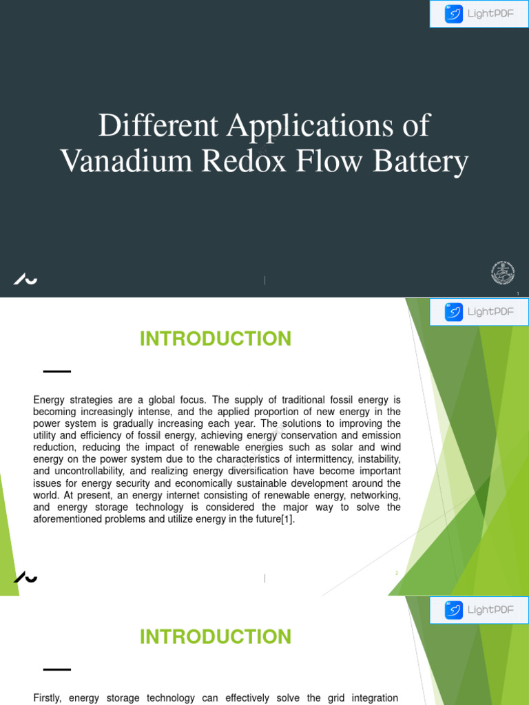 Different Applications of Vanadium Redox Flow Battery | PDF ...