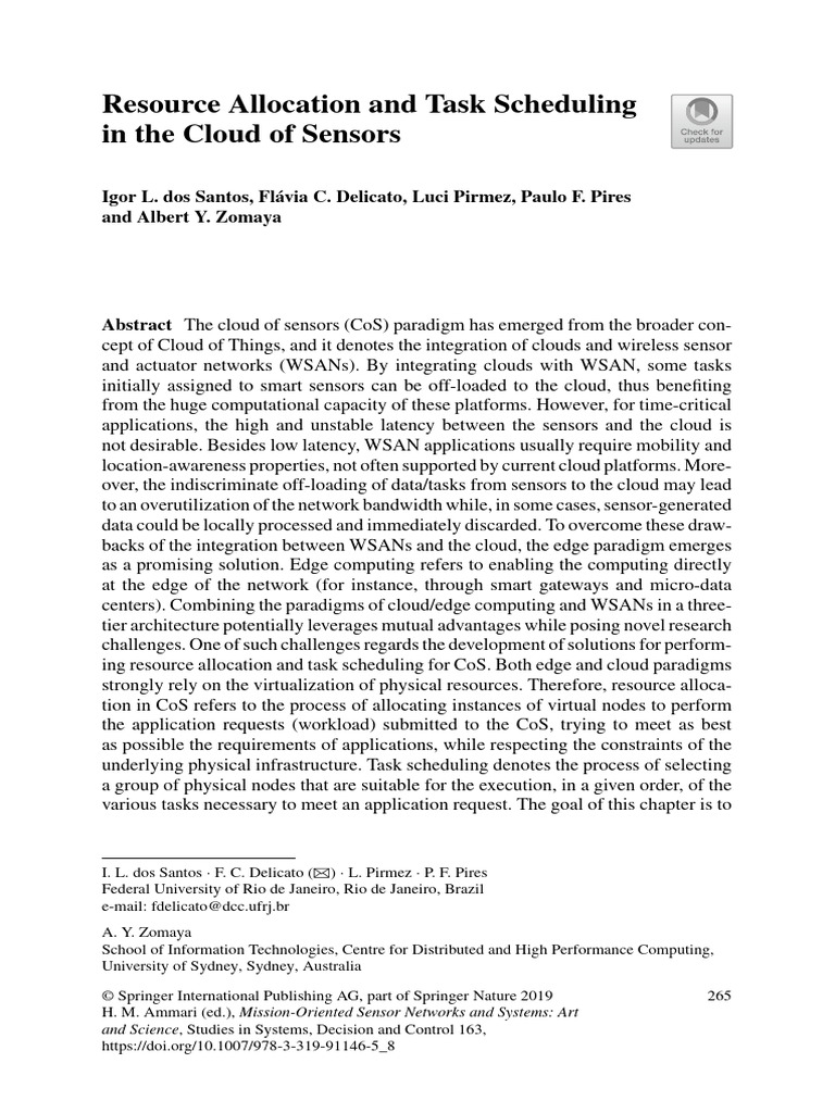 Springer 2019 Resource Allocation and Task Scheduling in CoS | PDF | Cloud Computing | Internet ...