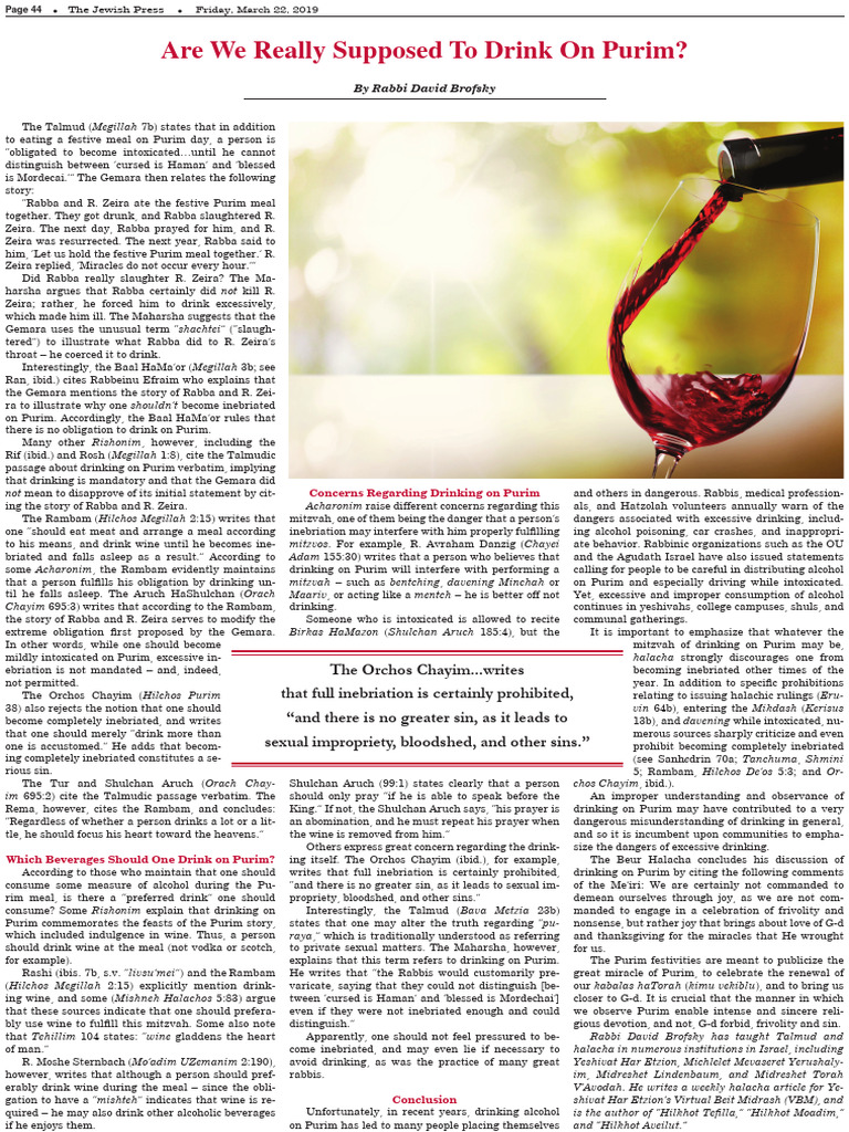 Drinking Purim | PDF | Alcohol Intoxication | Jewish Law And Rituals