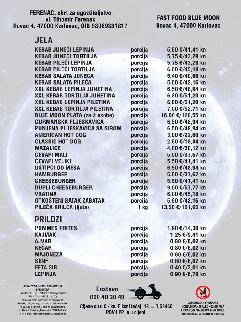 Blue Moon Cjenik | PDF