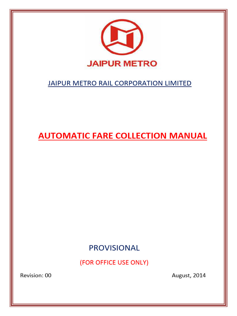 Jaipur Metro AFC Operations Manual | PDF | Smart Card | Backup
