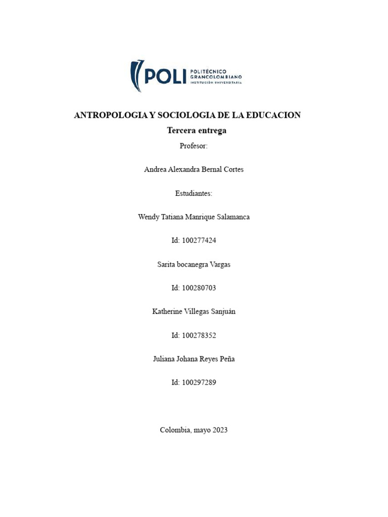 Sociologia y Antropologia de La Educacion Entrega Final | PDF | Sociología | Sociedad