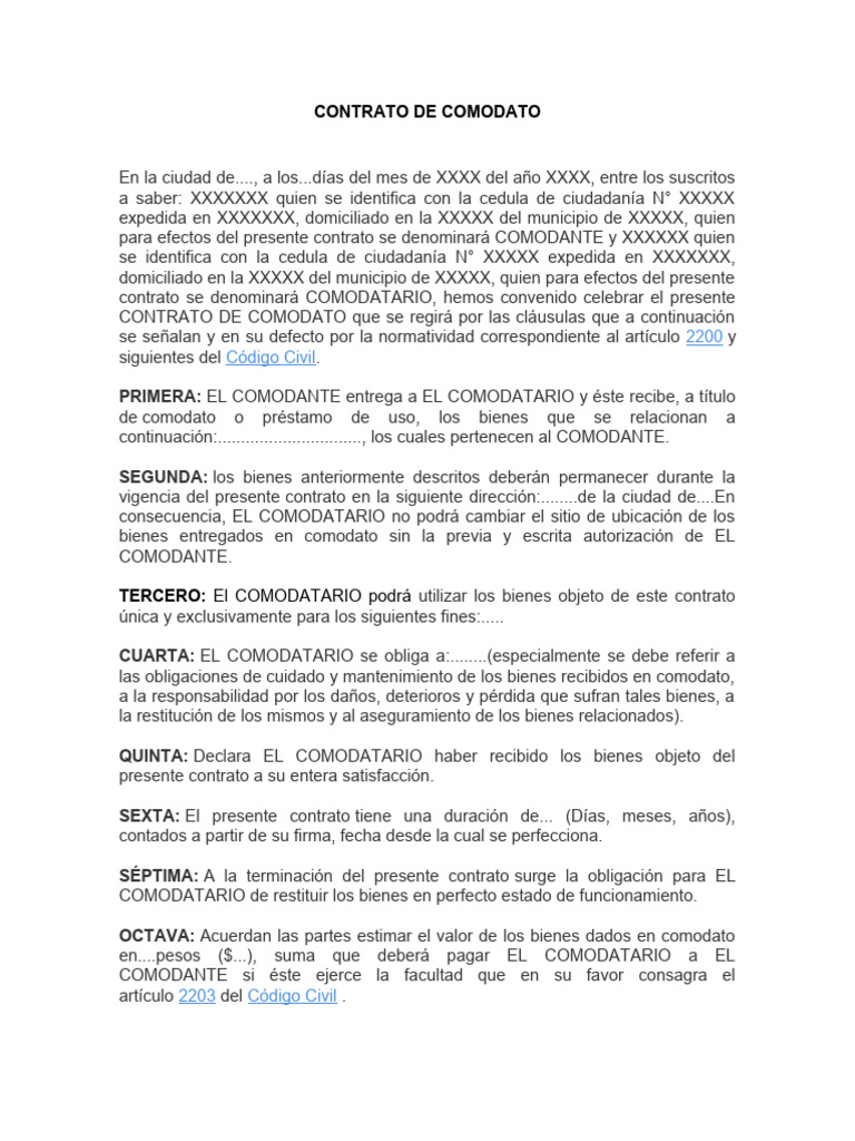 Contrato de Comodato | PDF | Ley común | Conceptos legales