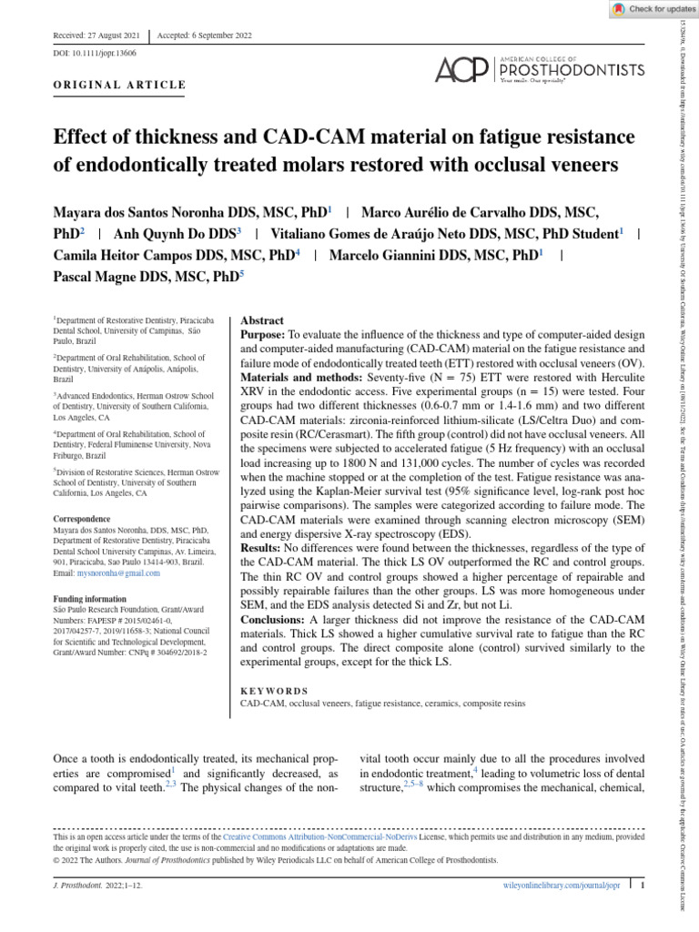 Effect of Thickness and CAD-CAM Material On Fatigue Resistance of ...