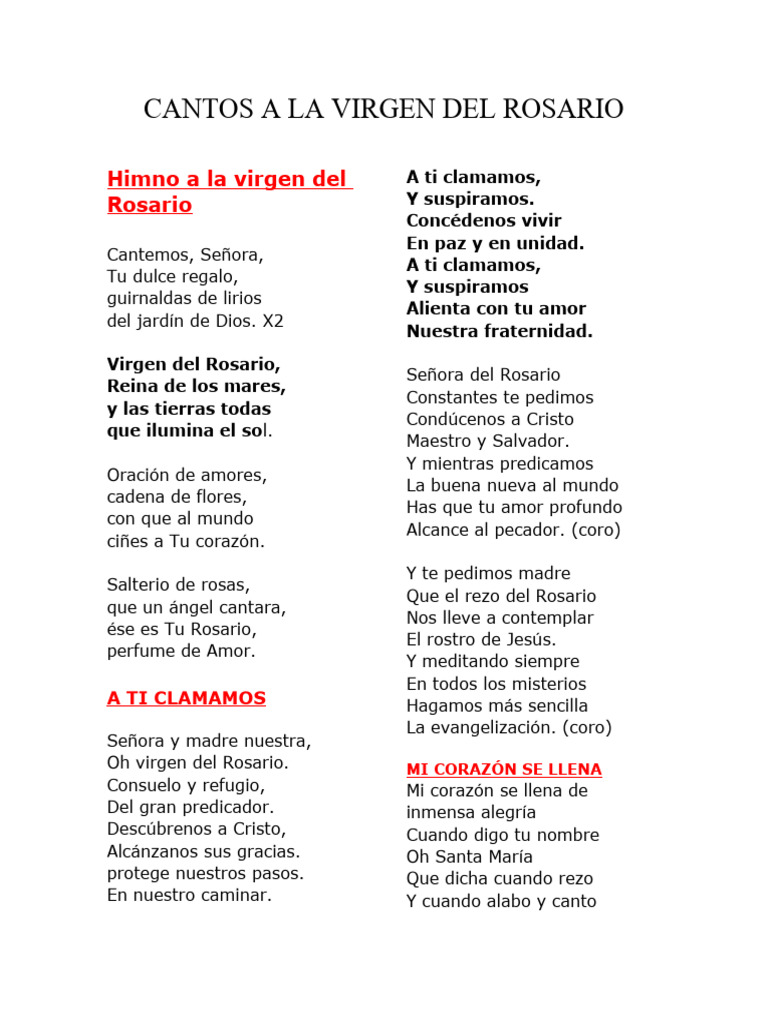 Cantos A La Virgen Del Rosario | PDF | María, madre de Jesús | Oración