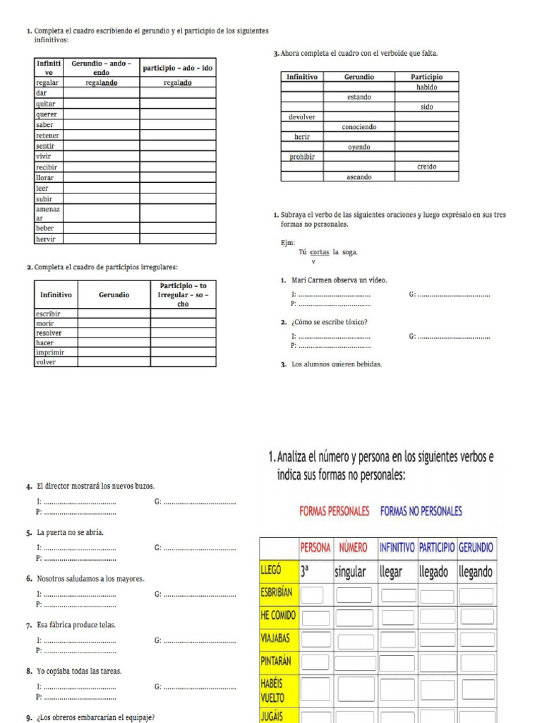 Ejercicios Formas No Personales Del Verbo | PDF