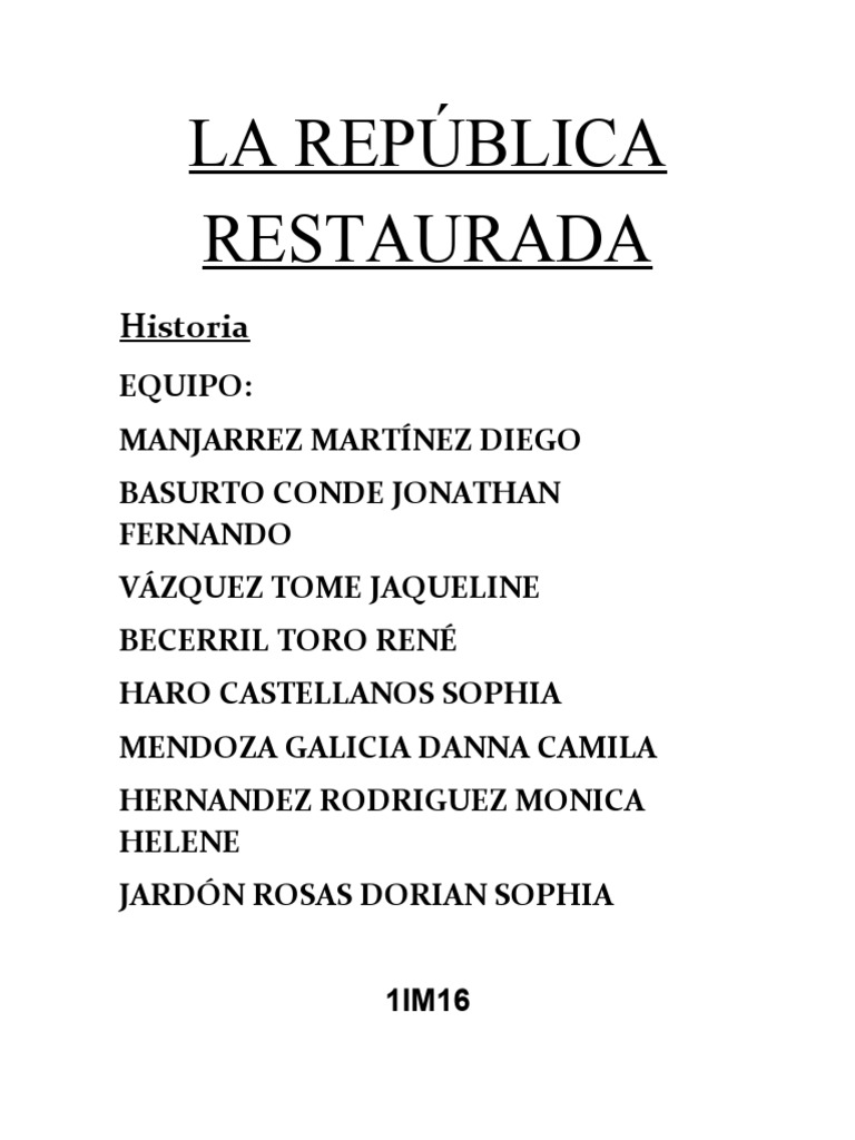La República Restaurada | PDF | Política | Historia