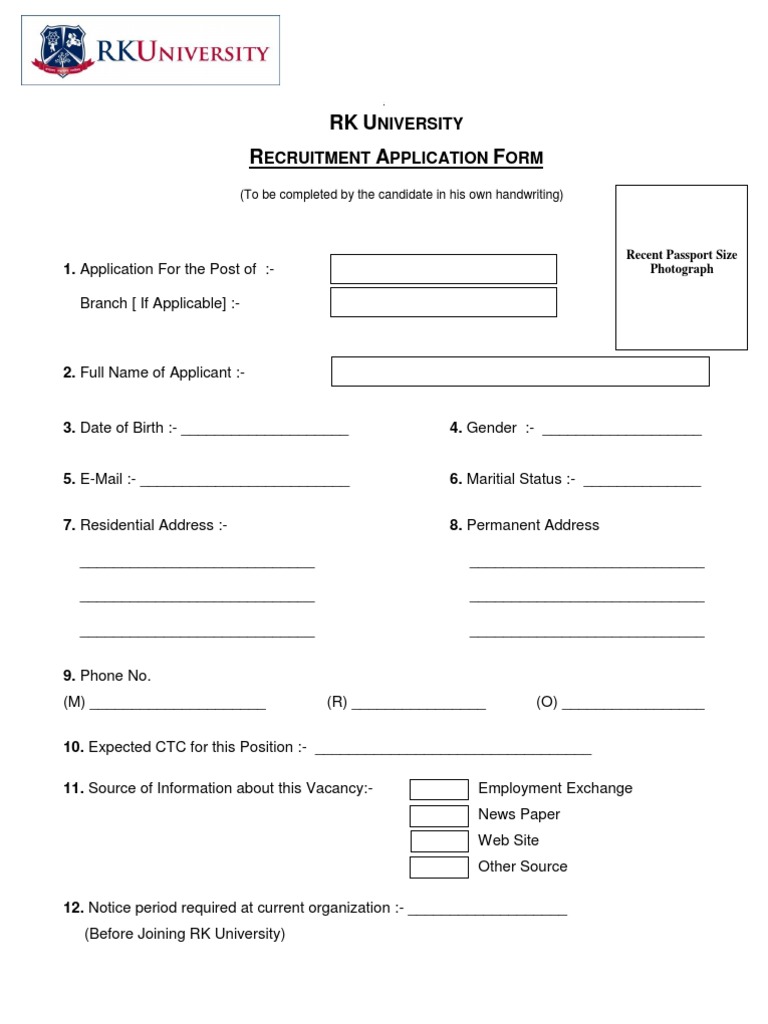 RK U R A F: Niversity Ecruitment Pplication ORM | PDF | Labour