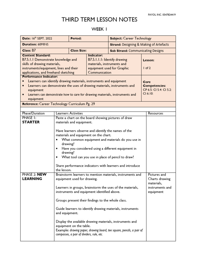 Basic 7 Term 3 Week 1 CAT Career Technology | PDF | Drawing | Learning