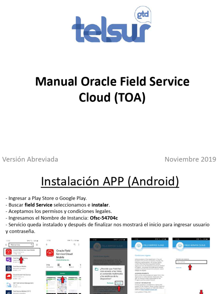 Manual de Oracle Field Service TOA | PDF | Google Play | Aplicación movil