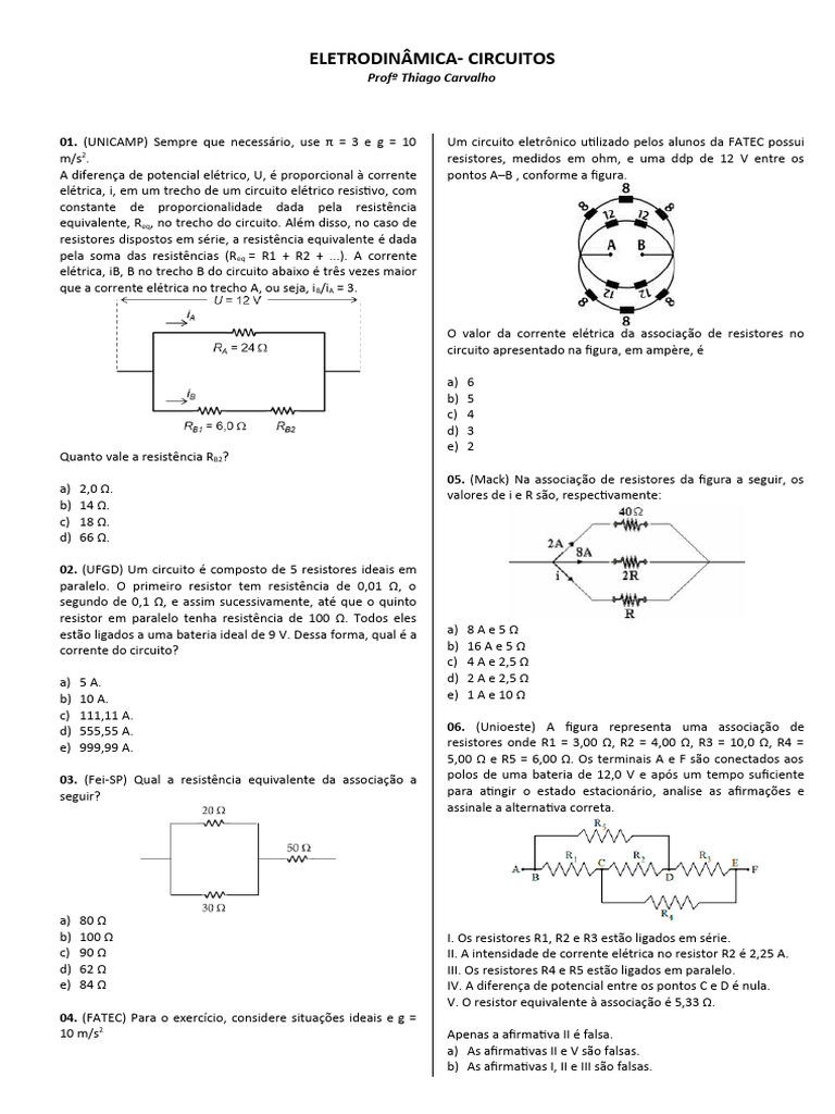 Eletrodinâmica Circuitos | PDF | Resistência elétrica e condutividade | Resistor
