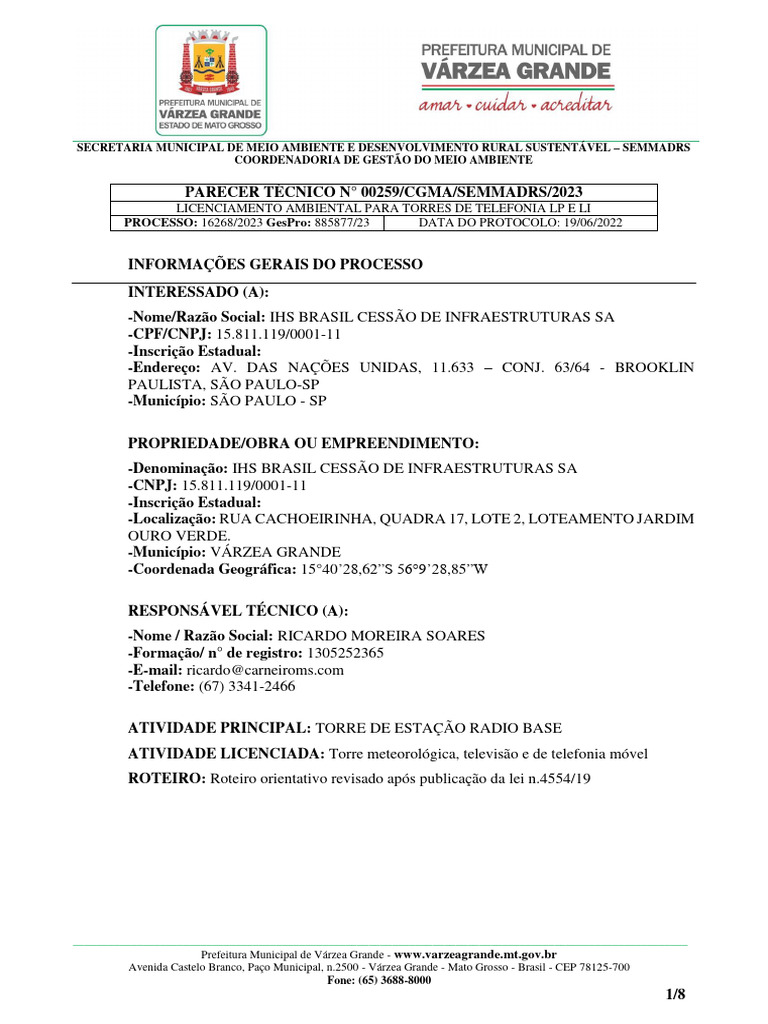 PT 259-2023 - Ihs JD Ouro Verde | PDF | Desperdício | Águas residuais
