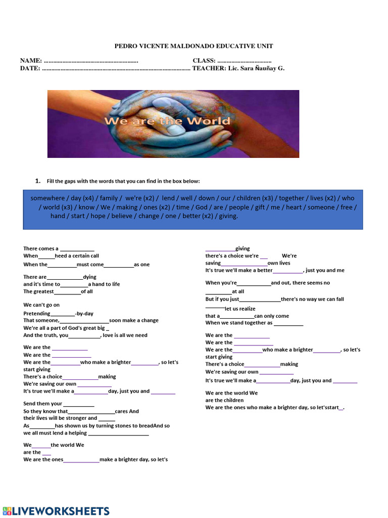 SONG-We Are The World-Comp. Act. 8-9EGB | PDF