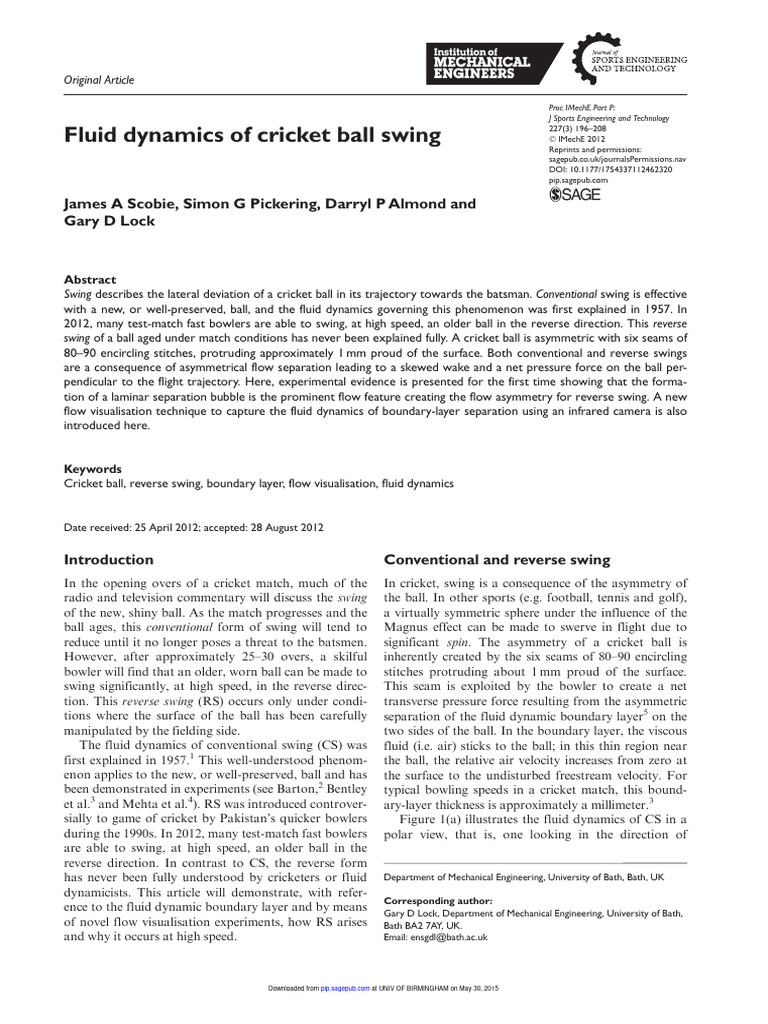 Fluid Dynamics of Cricket Ball Swing | PDF | Reynolds Number | Boundary ...