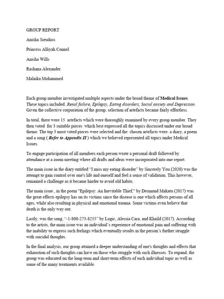 GROUP REPORT - Group #4 (Medical Issues) 5L | PDF