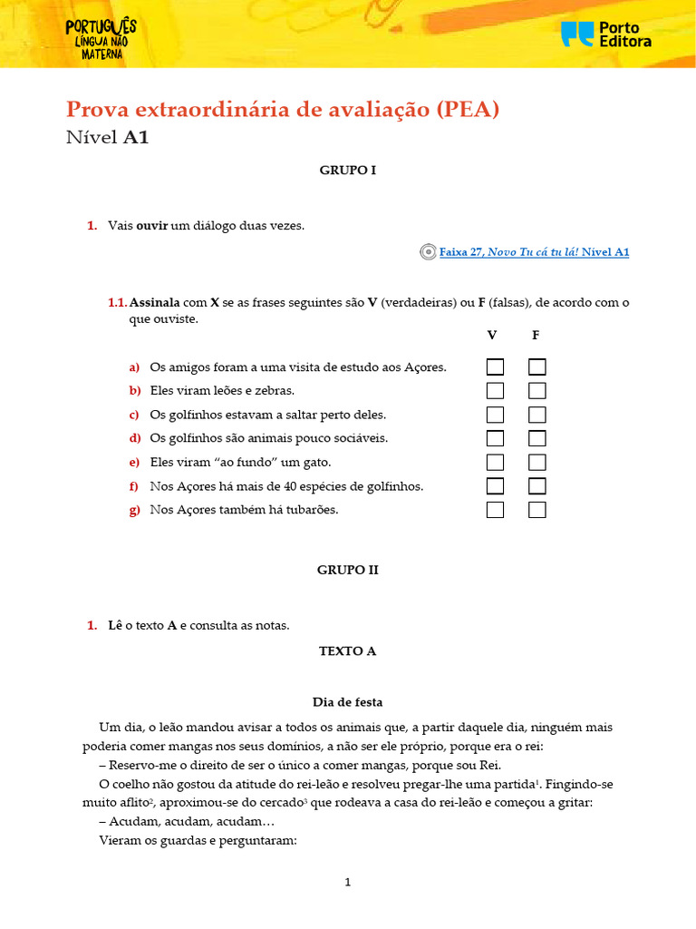 NL PLNM Prova Extraordinaria de Avaliacao A1 20220201 | PDF | Coelho