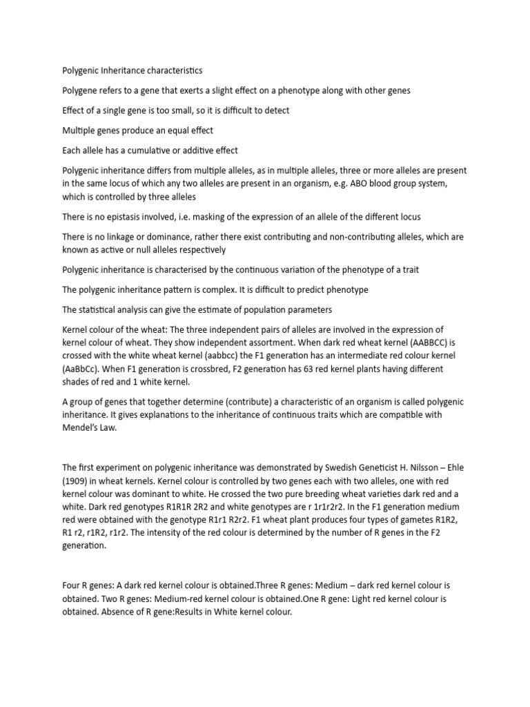 Polygenic Inheritance | PDF | Allele | Quantitative Trait Locus