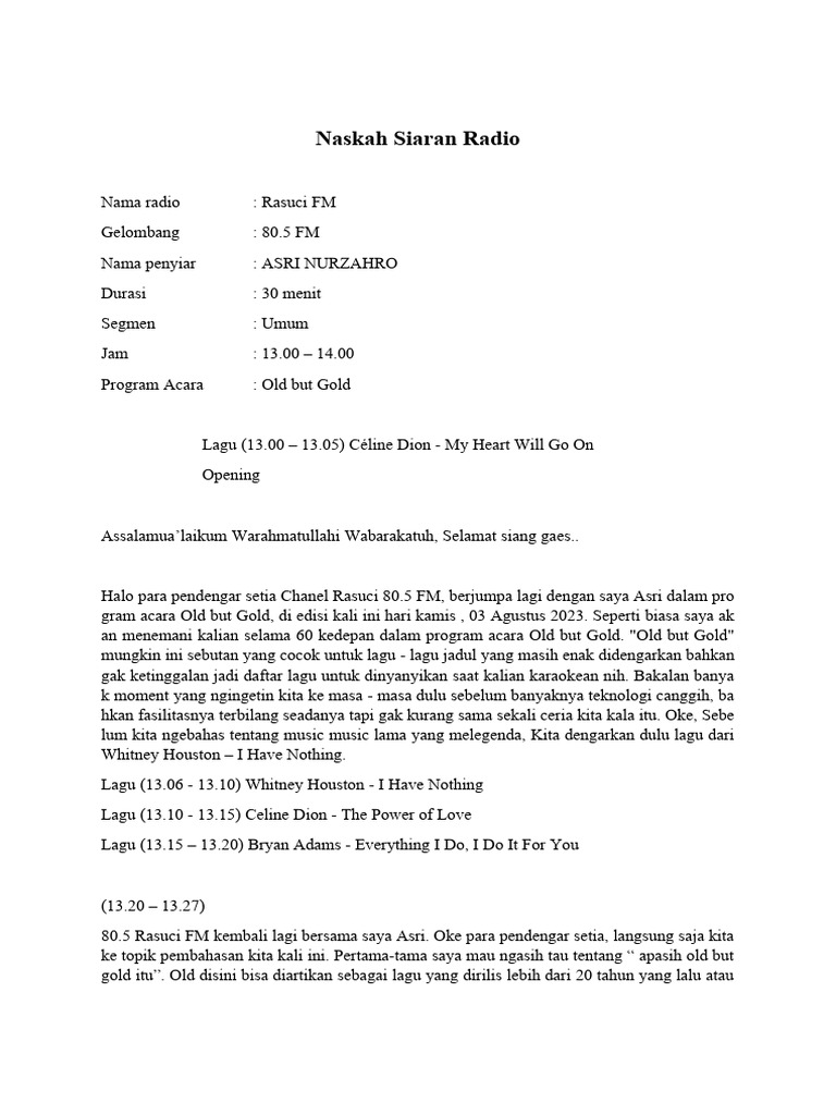 Naskah Siaran Radio | PDF | Seni