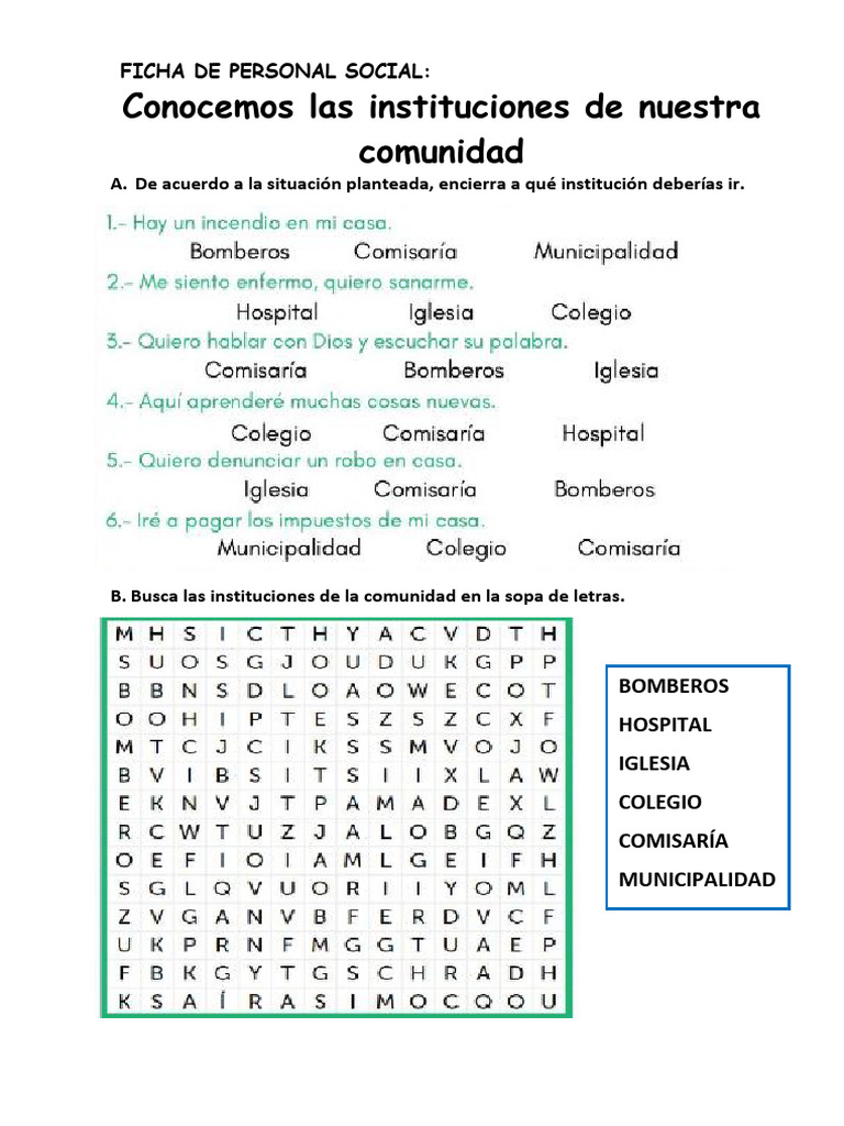 FICHA Conocemos Las Instituciones de Nuestra Comunidad. | PDF