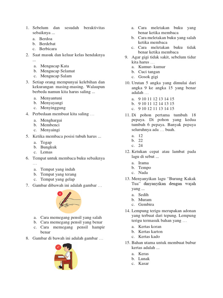 Soal Latihan Tema kelas 1 SD | PDF