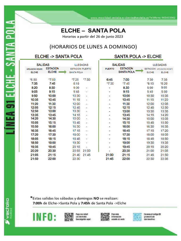 Horarios Linea 91 Verano 20232 | PDF