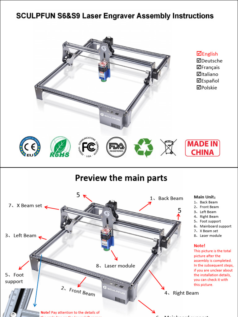 Assembly Instructions of SCULPFUN S6&S9 Series Laser Engraver Multi ...