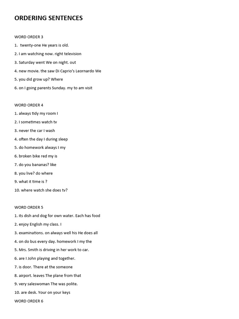 Word Order Sentences | PDF