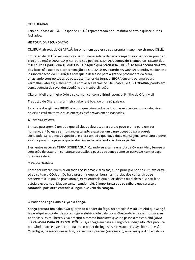 1 Aula - Okaran Meji o Primeiro Odu A Se Comunicar Com o Erindilogun | PDF | Terra