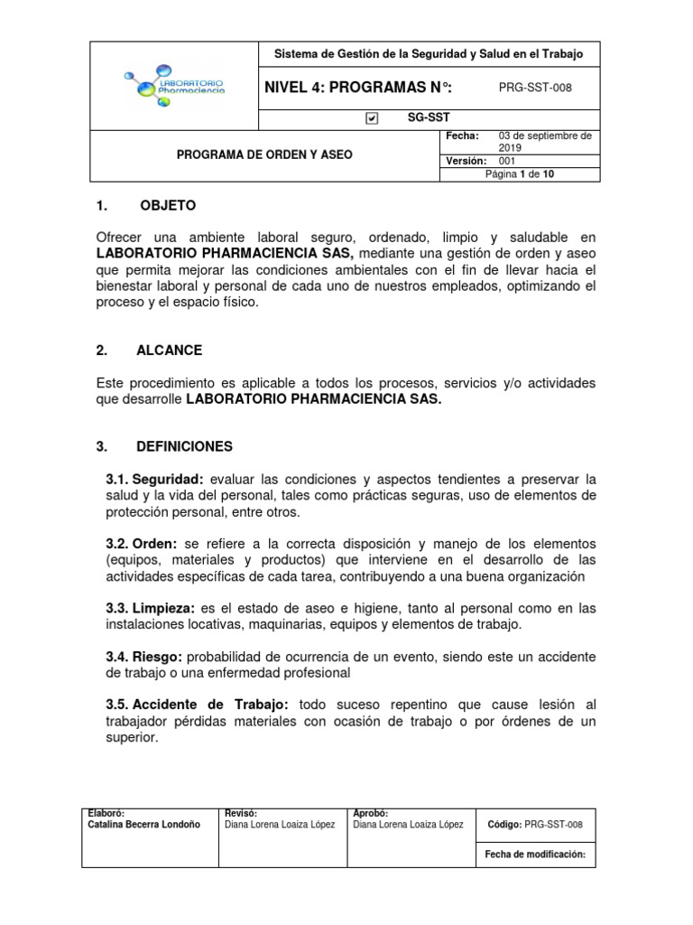 PRG-SST-008 Programa de Orden y Aseo | PDF | Higiene | Business