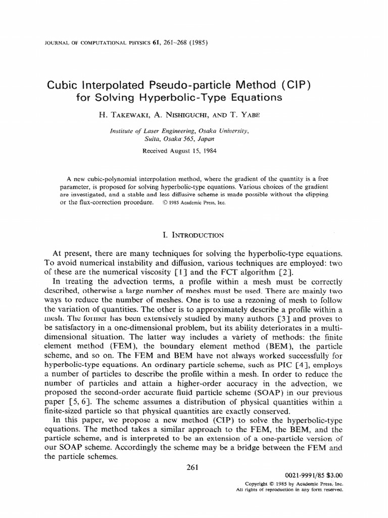 takewaki1985-CIP Method For Hyperbolic Eqns | PDF | Finite Element Method | Mathematical Analysis