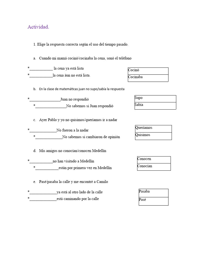 Actividad Imperfecto - Indefinido | PDF